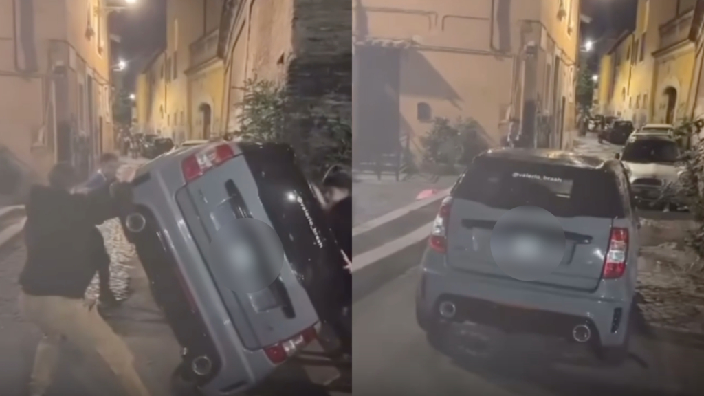 Roma, ragazzi capovolgono una minicar a Trastevere: il video dai social ...