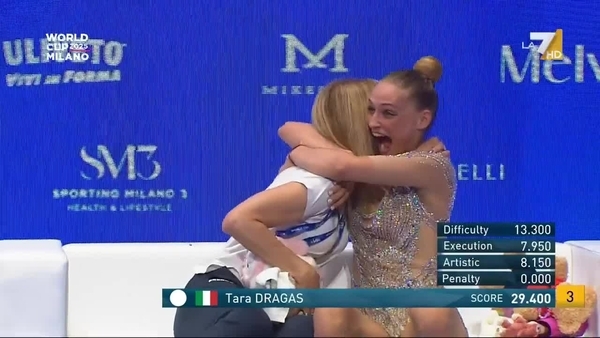 Tara Dragas alle clavette a Milano, World Cup 2025 ginnastica ritmica